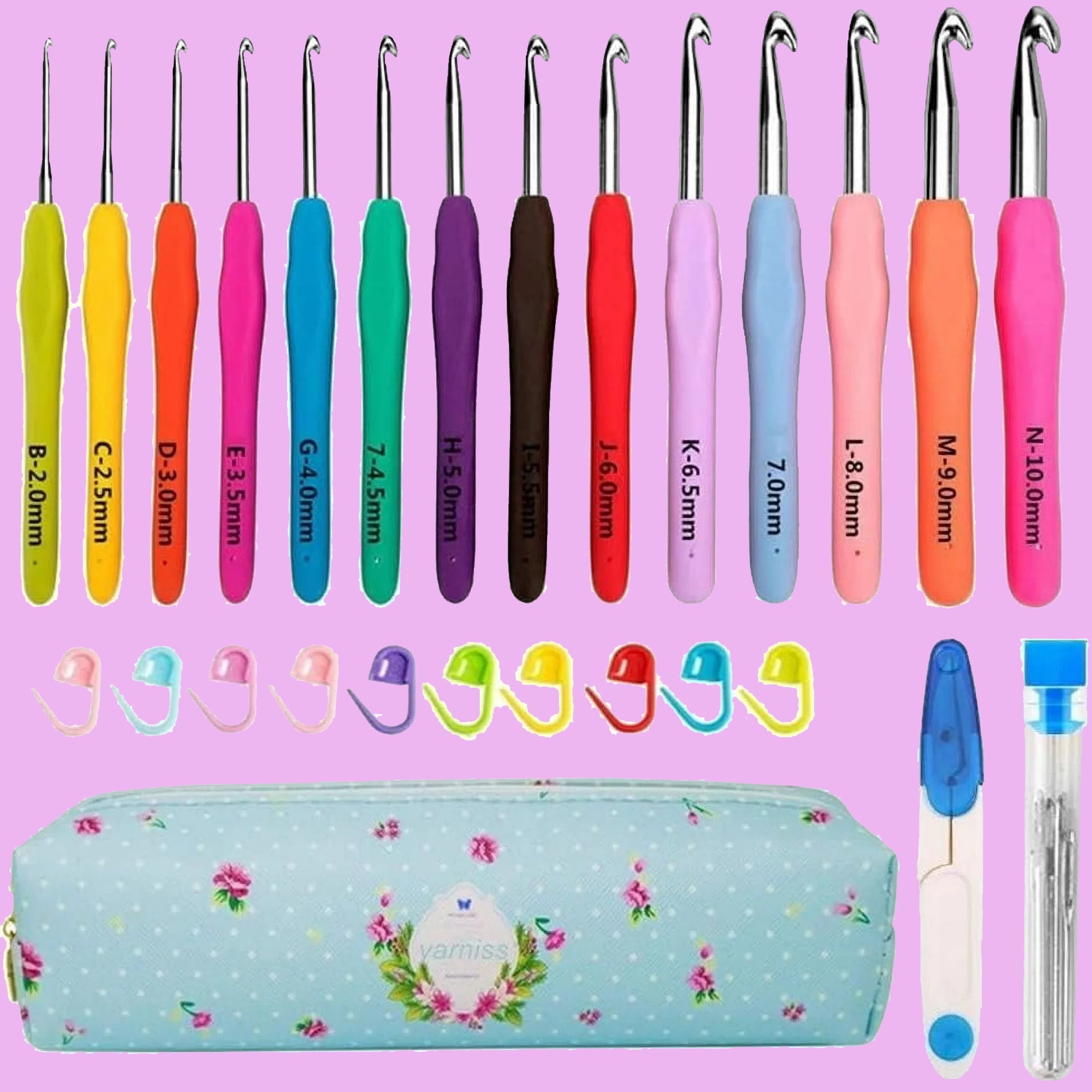 Yarniss 14 Size Crochet Hooks 2.0mm(B)-10.mm(N), Crochet Hook with Erg