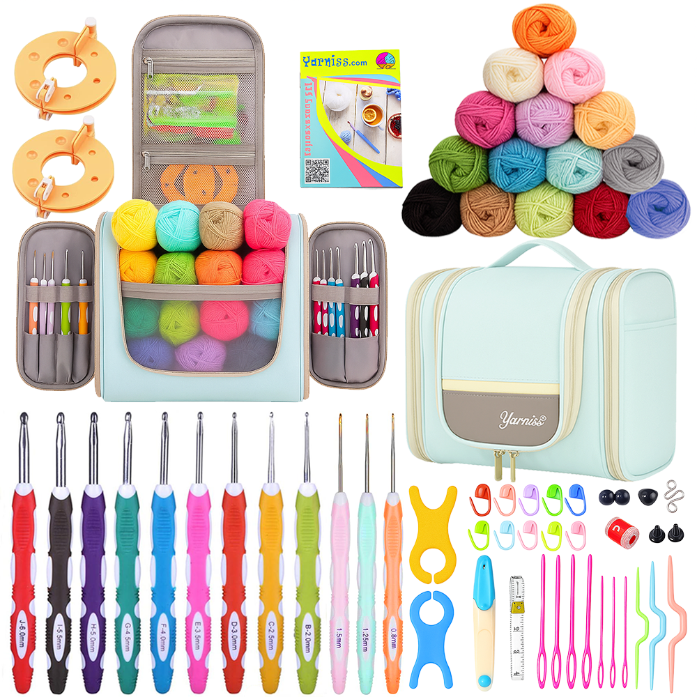 Yarniss Crochet Kits with Case, Beginner Crochet Set Includes 18 Yarn